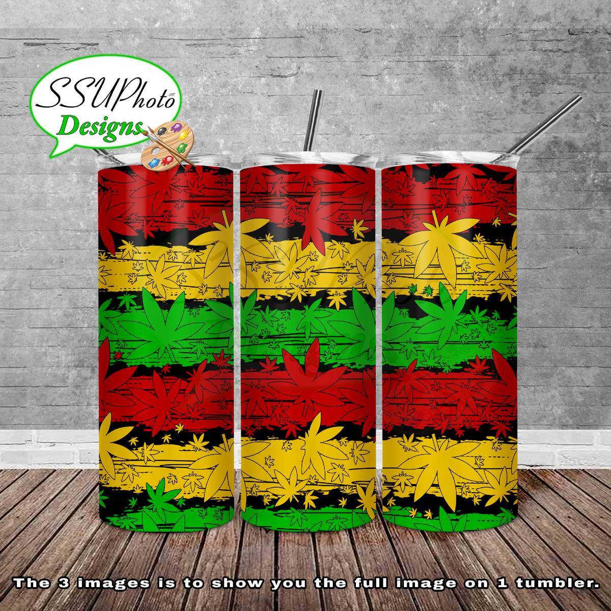 Marijuana Leaf Rasta Colors 20 oz and 30oz OZ Skinny TumblerD Digital ...